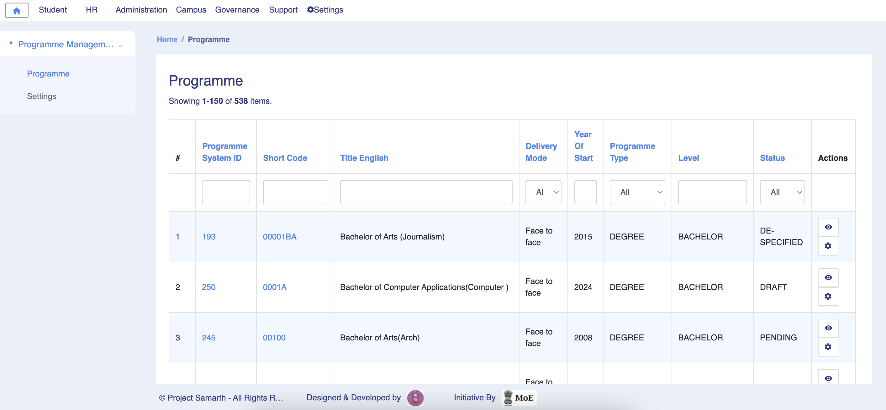 Programme Management System - Samarth